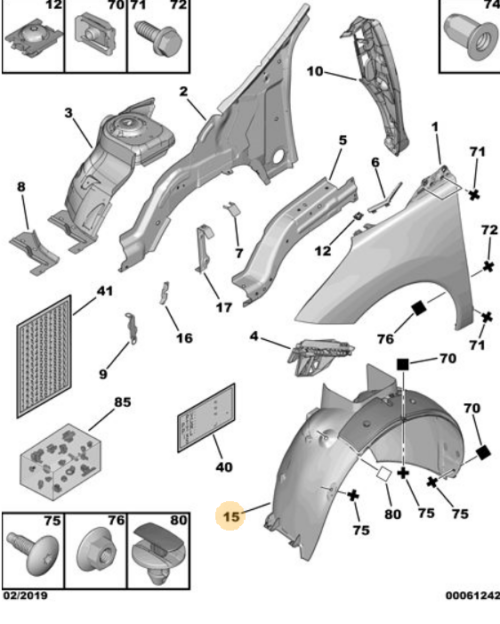 Peugeot 5008 2009-2016 LHF Wheel Arch Liner - 7136JT