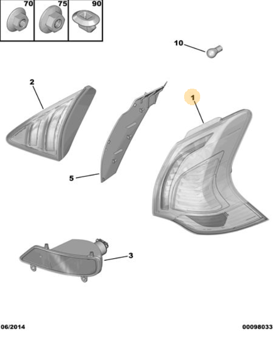 Peugeot 3008 2008-2016 RHR Outer Lamp - 9805510480