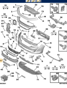 Peugeot 508 2019-2020 Front Bumper Lower Grille Recess Cover - 98173363XT
